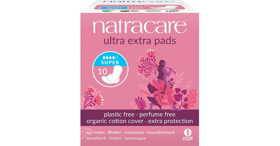 Natracare Ultra Extra Pads Super Maandverband 10st Natracare Ultra Extra Pads Super Maandverband 10st