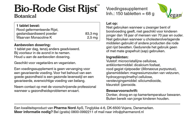 Pharma Nord Bio-Rode Gist Rijst Tabletten 150TB | De Online Drogist